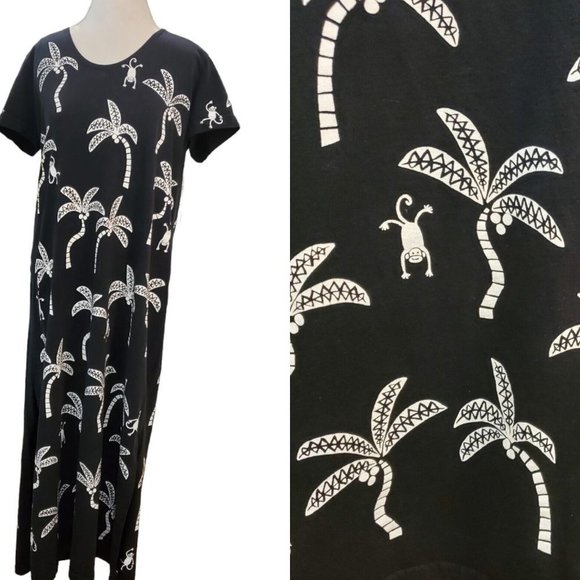 Vintage | Dresses | Vintage 9s Black Monkey Coconut Tree Maxi Dress ...